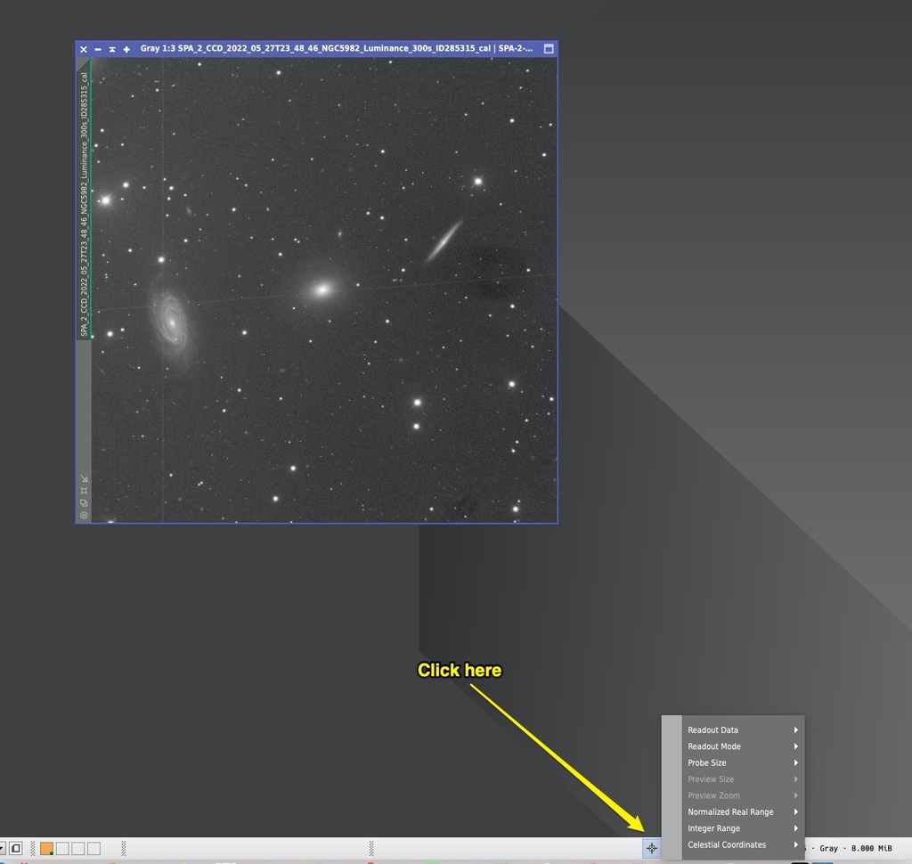 Pixinsight Readout Data Preview Telescope Live